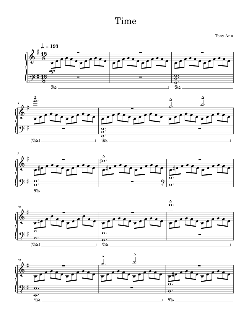 Time – Tony Ann Sheet Music for Piano (Solo) | MuseScore.com