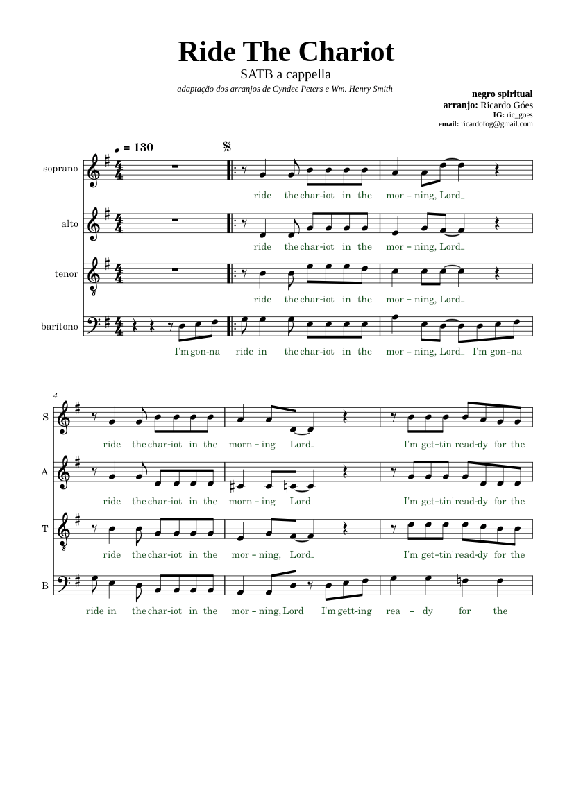 Ride The Chariot – Traditional ride the chariot negro spiritual Sheet ...