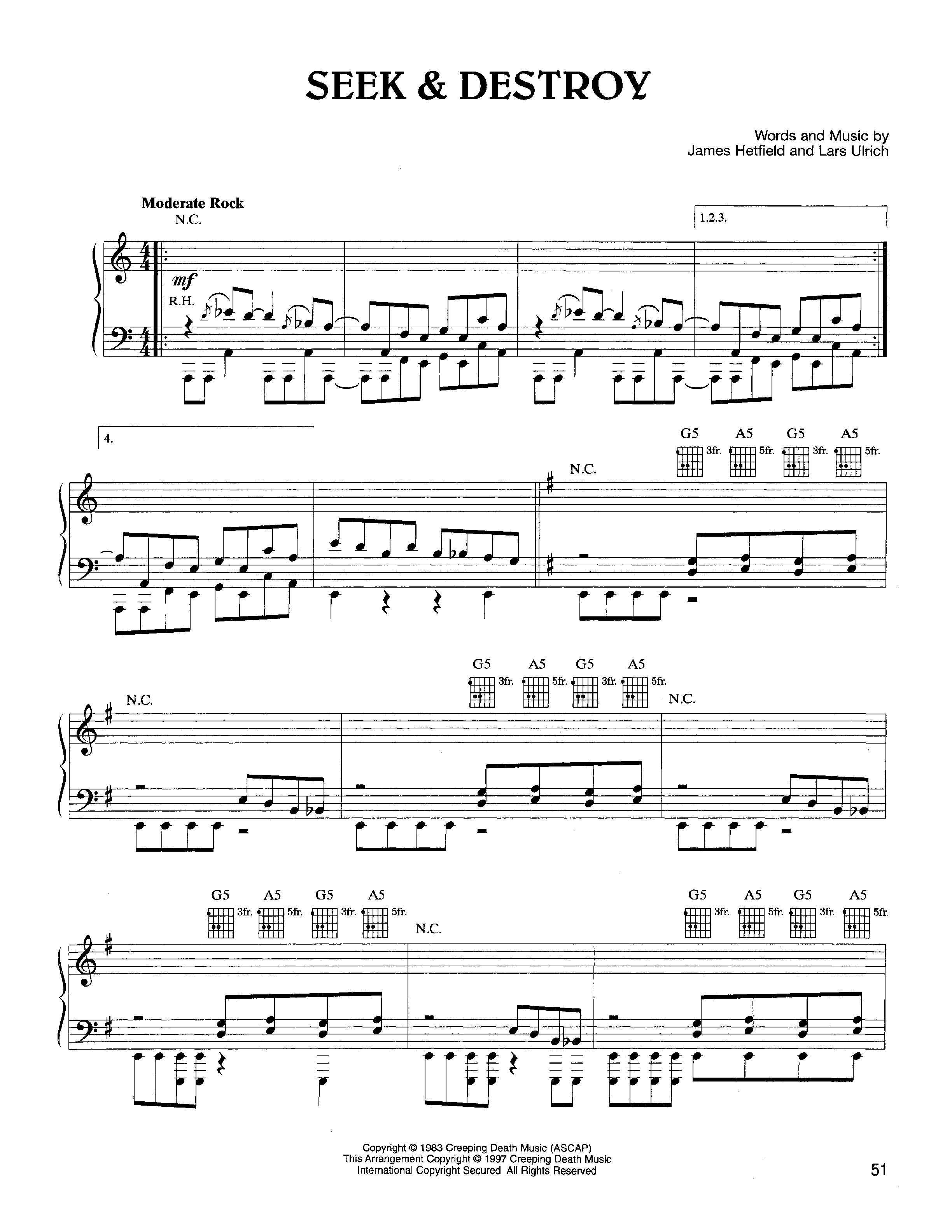 Play Official version of Seek & Destroy Sheet Music by Metallica for ...