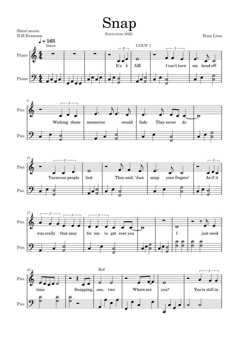 SNAP – Rosa Linn Snap Sheet Music for Piano (Solo) | MuseScore.com