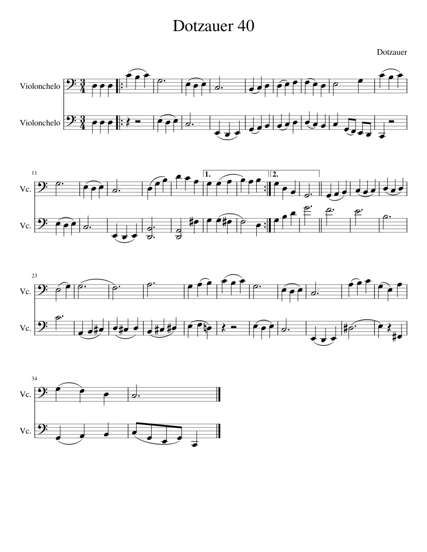 Dotzauer_40 Sheet music for Cello (String Duet) | Musescore.com