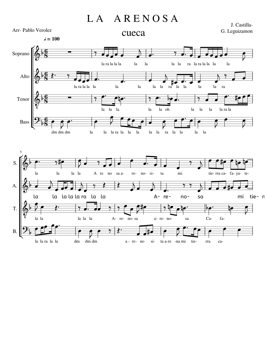 La Arenosa - Cueca Sheet music for Soprano, Alto, Tenor, Bass voice ...