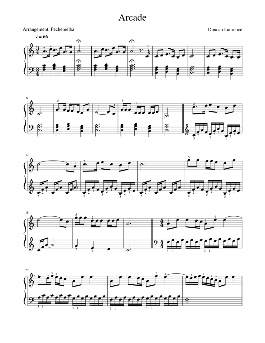 Arcade – Duncan Laurence Sheet music for Piano (Solo) | Musescore.com