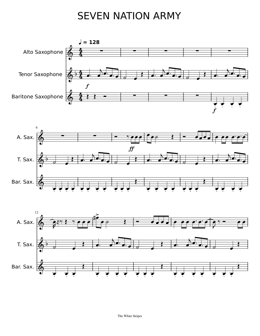 Seven Nation Army - Alto Sax Sheet Music for Saxophone alto, Saxophone ...