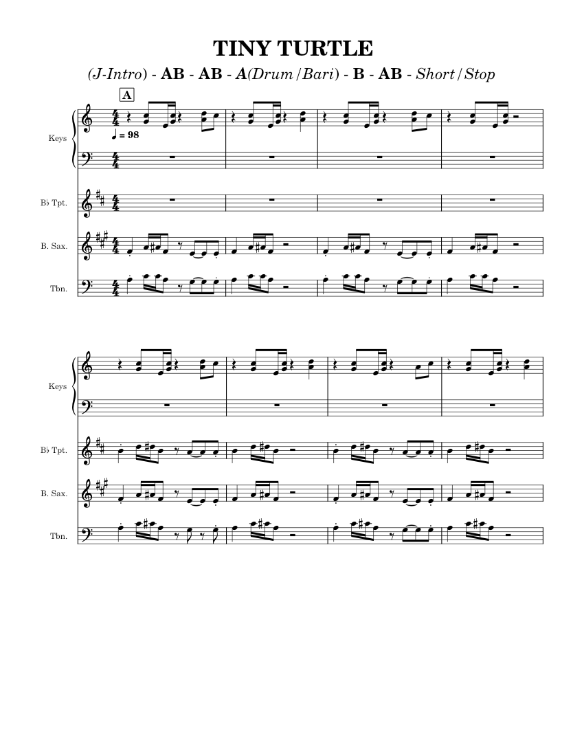 Tiny Turtle Chart Sheet music for Piano, Trombone, Saxophone baritone, Trumpet in b-flat (Mixed ...