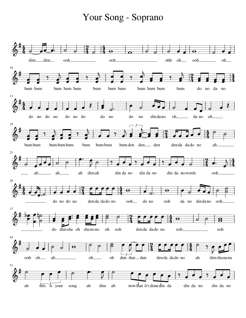Your Song Soprano Sheet music for Piano (Solo) | Musescore.com