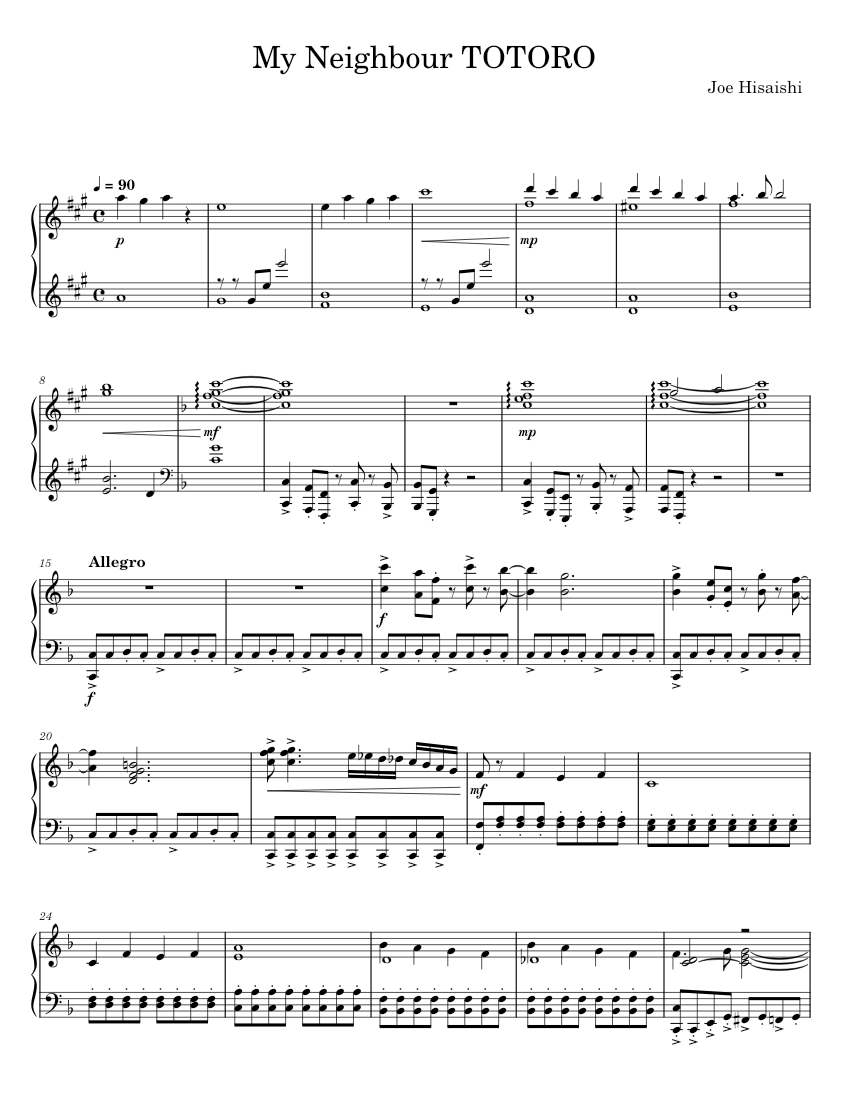 My Neighbour Totoro (Catbus) - Joe Hisaishi Sheet Music for Piano (Solo ...