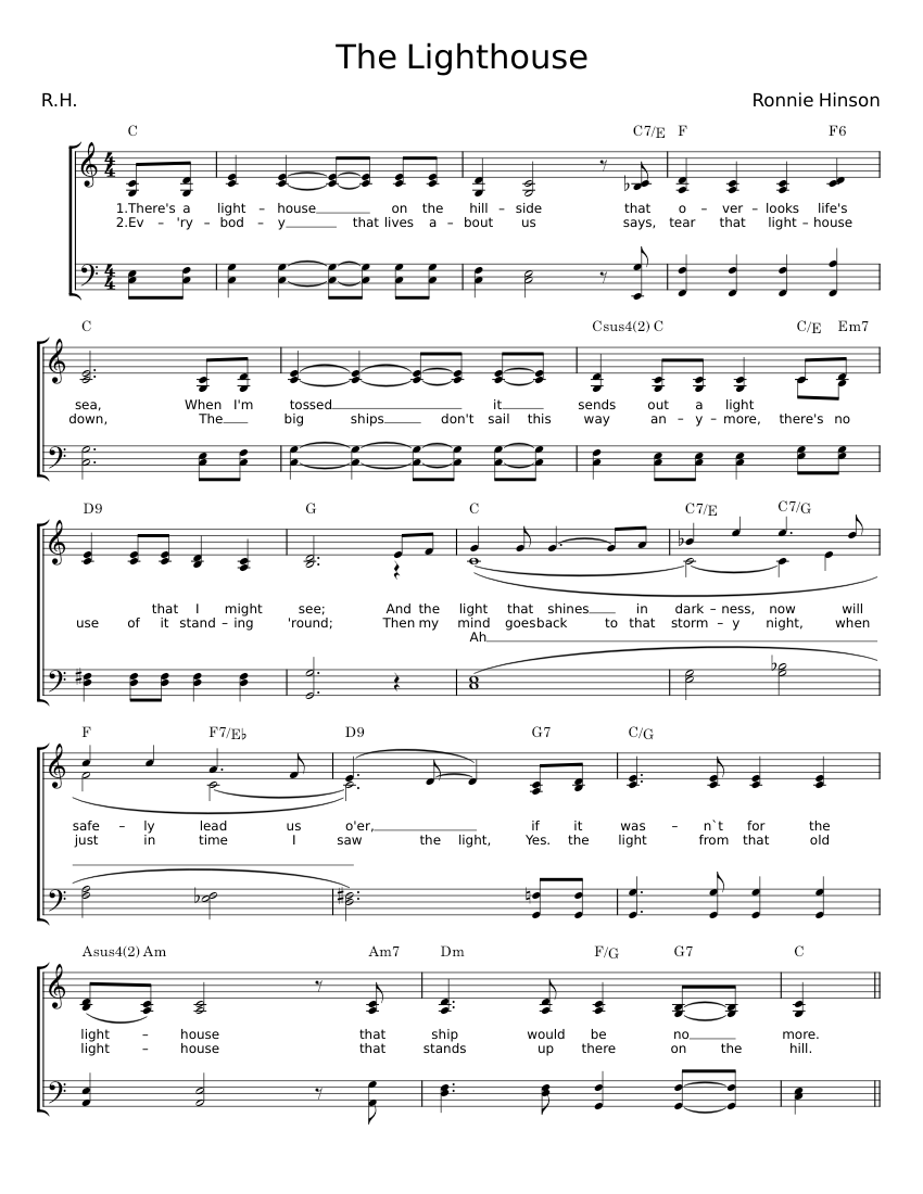 The Lighthouse Sheet Music with Chords for Synthesizer (Mixed Duet ...