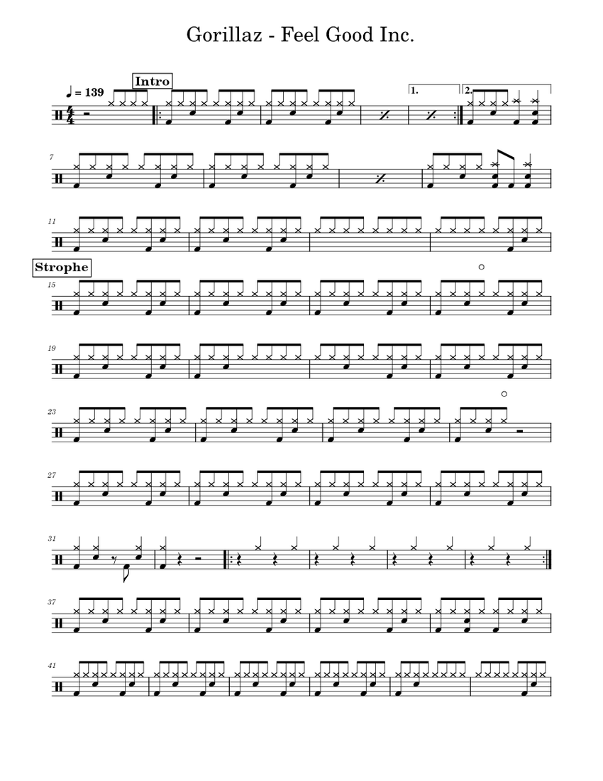 Feel good inc – Gorillaz Gorillaz - Feel Good Inc. // Drumscore Sheet ...