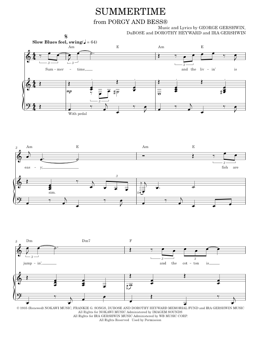 Play Official version of Summertime sheet music by George Gershwin, Ira ...