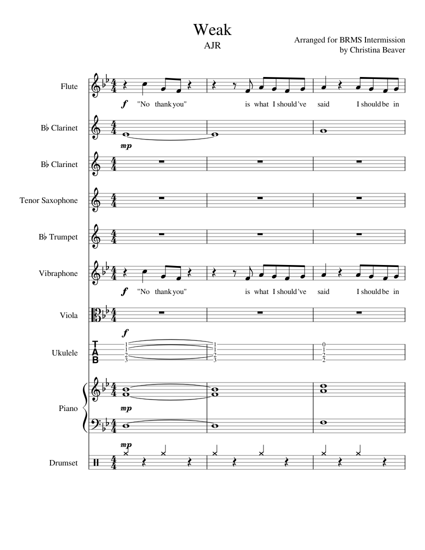 Weak Sheet music for Piano, Flute, Clarinet in b-flat, Saxophone tenor ...