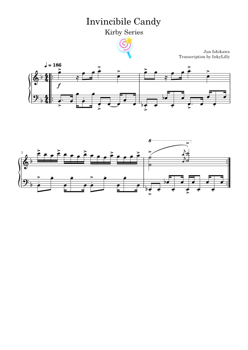 Kirby Series - Invincible Candy Sheet Music for Piano (Solo ...