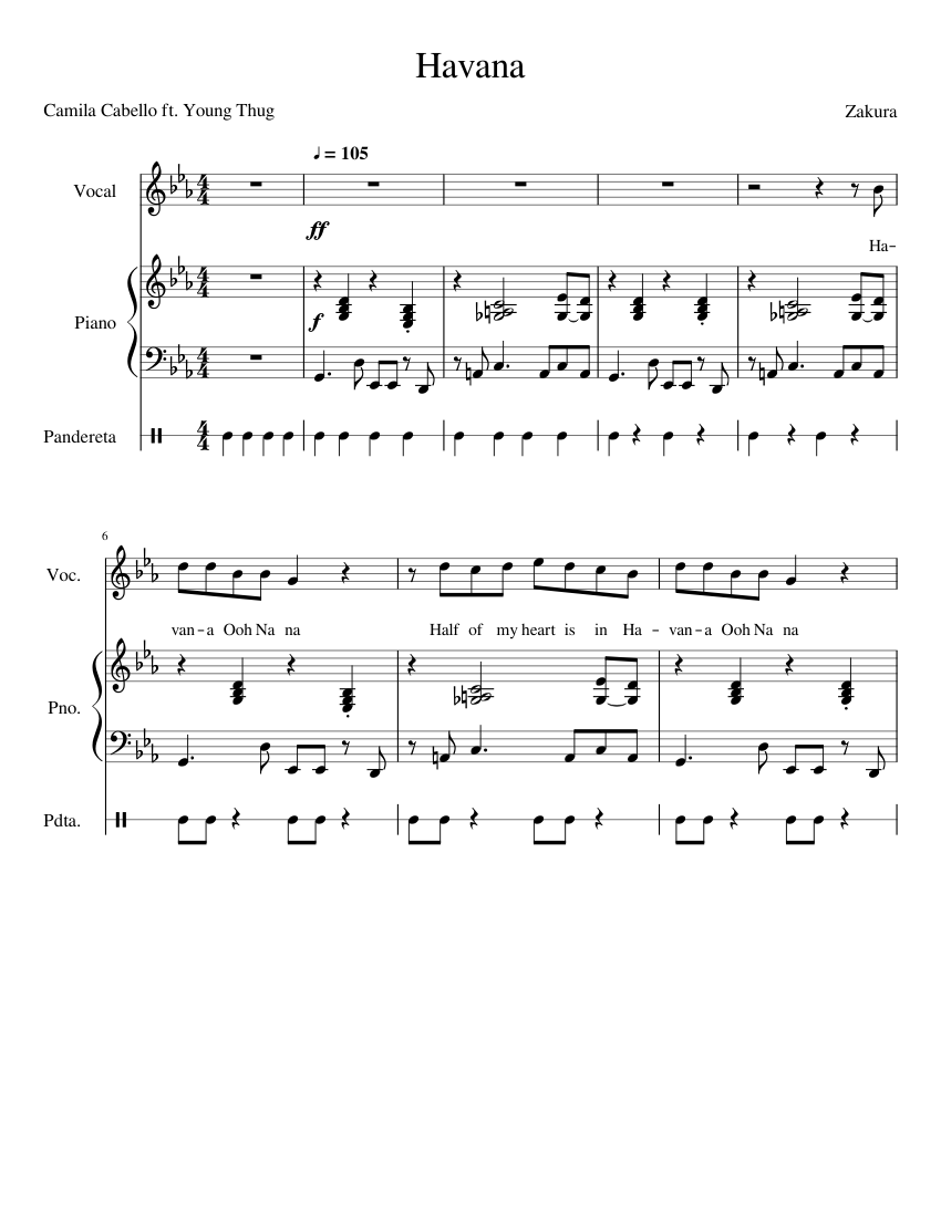 Havana Homework Sheet music for Piano, Tambourine (Mixed Trio ...