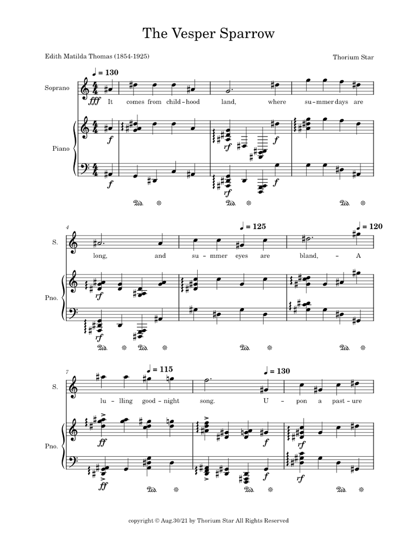The Vesper Sparrow Sheet music for Piano, Soprano (Piano-Voice ...