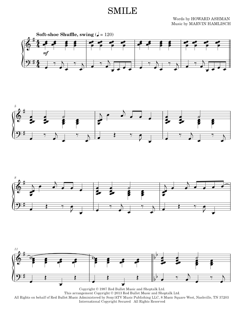 Play Official version of Smile sheet music by Alan and Marilyn Bergman ...