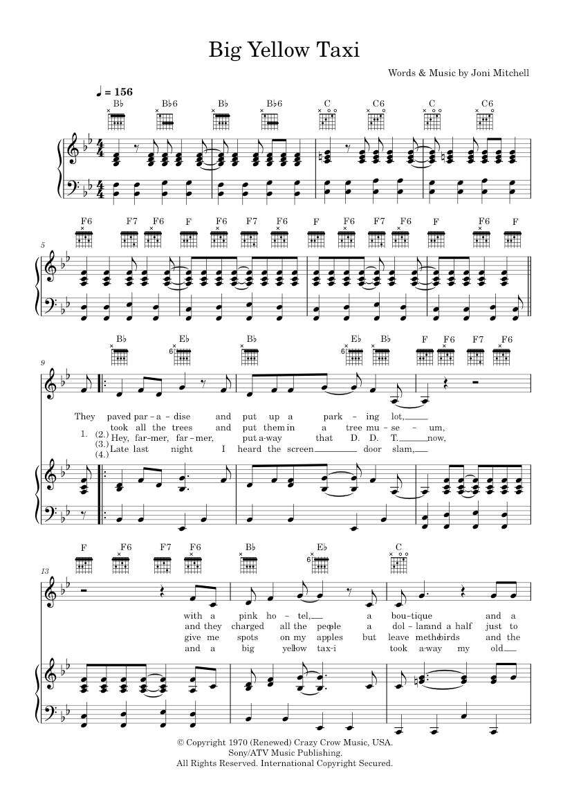 Play Official version of Big yellow taxi Sheet Music by Joni Mitchell ...