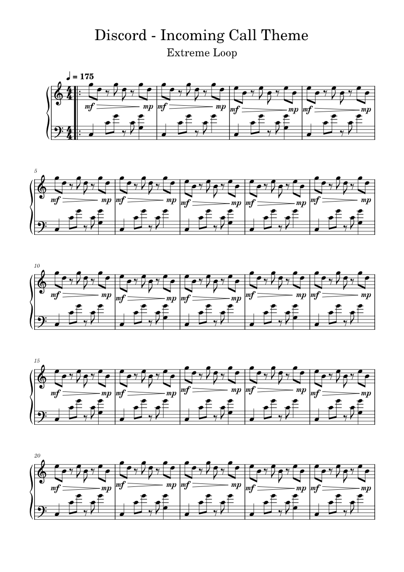 Discord Incoming Call Extreme Loop Sheet music for Piano (Solo ...