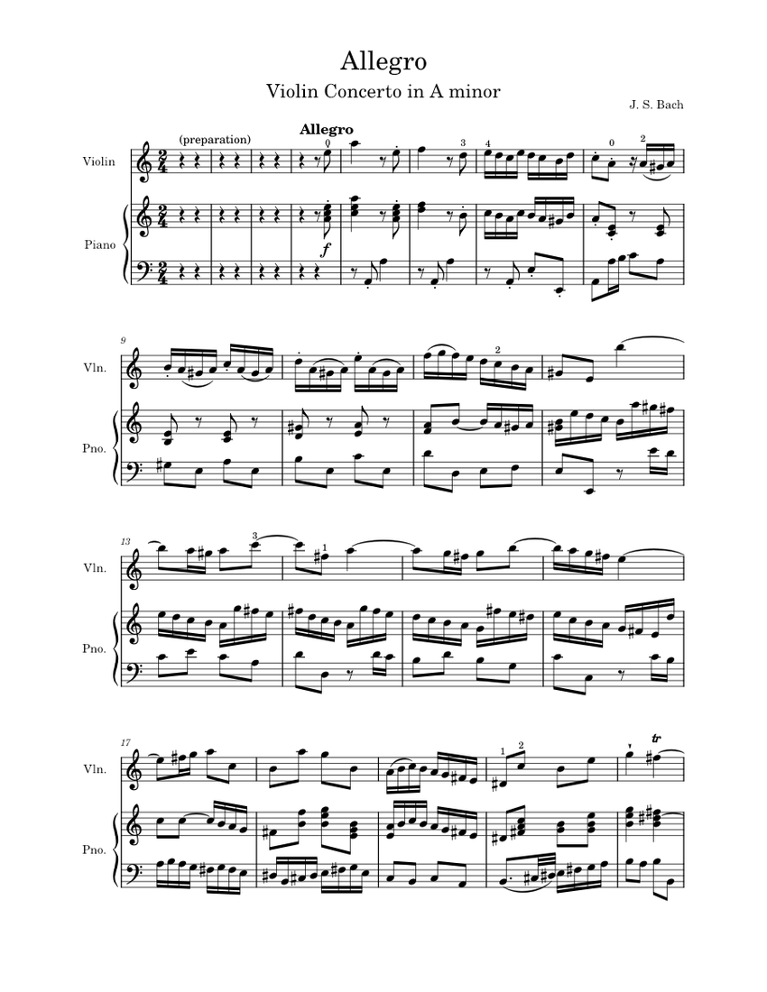 Allegro, 1st Movement from Violin Concerto in A minor, BWV 1041 ...