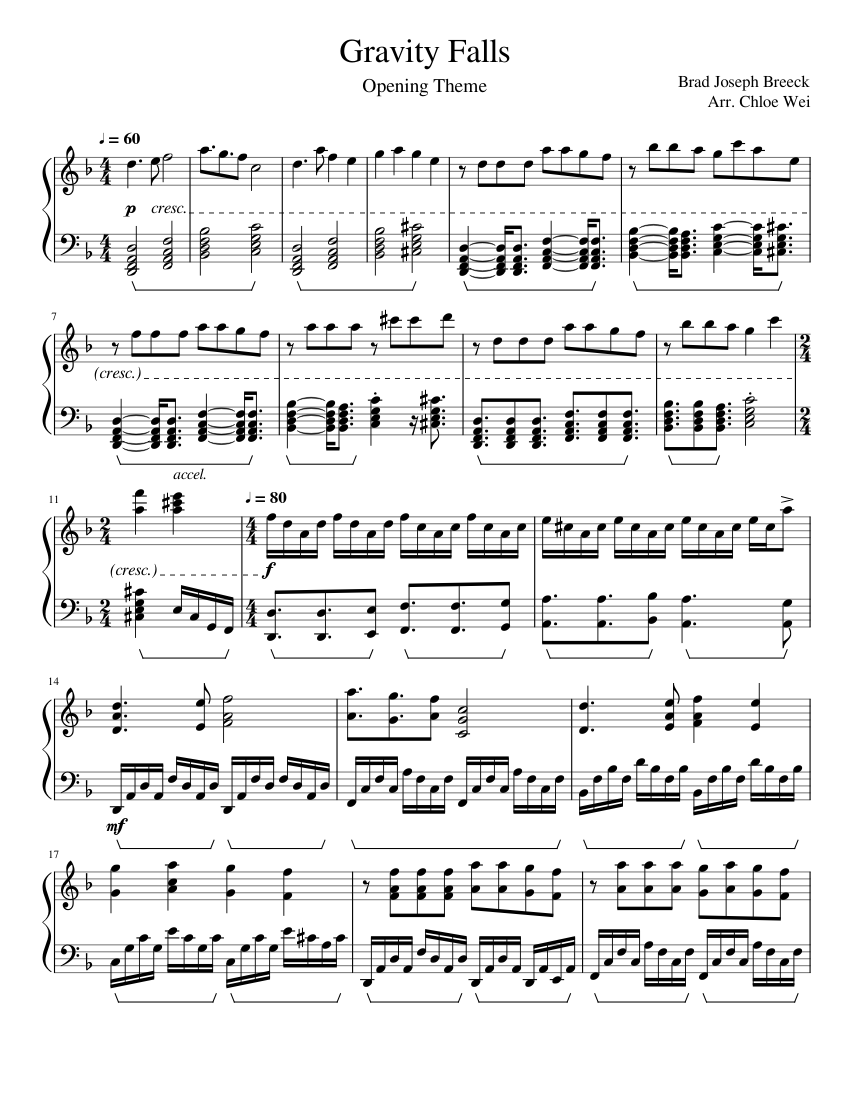 Gravity Falls Opening Theme Sheet music for Piano (Solo) | Musescore.com