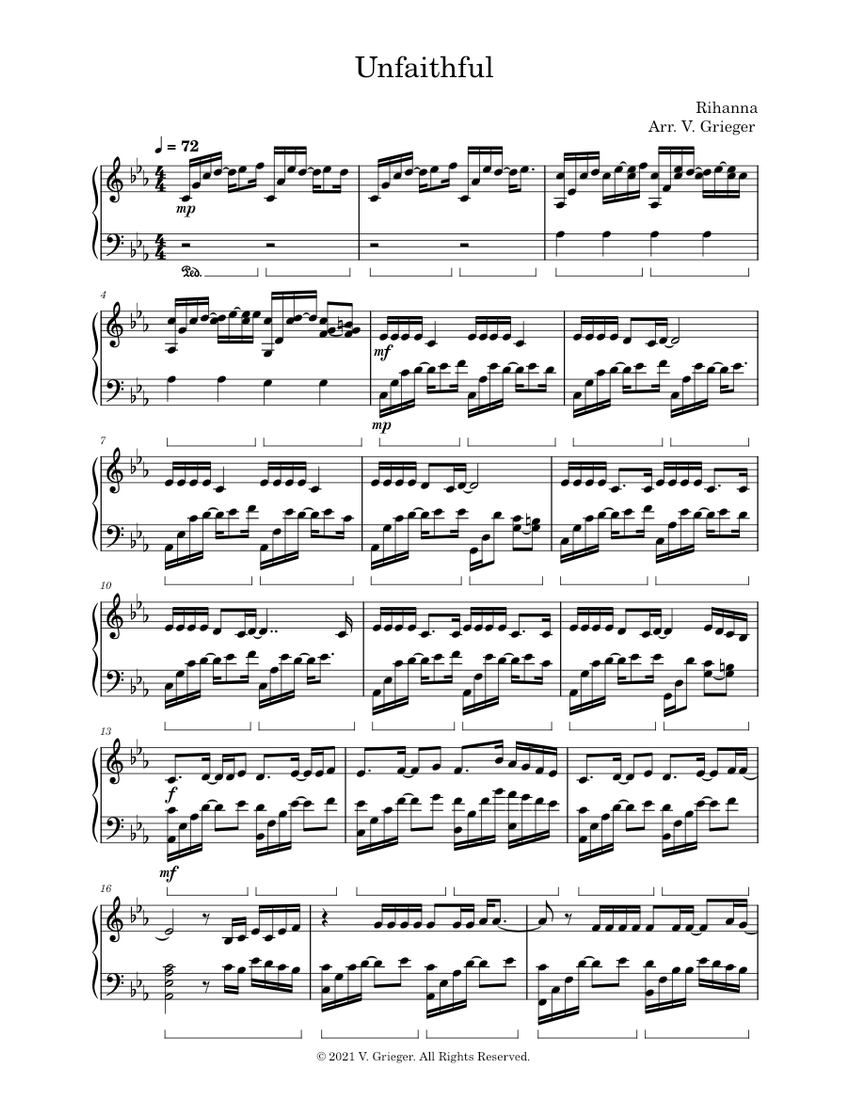 Unfaithful – Rihanna Sheet music for Piano (Solo) | Musescore.com