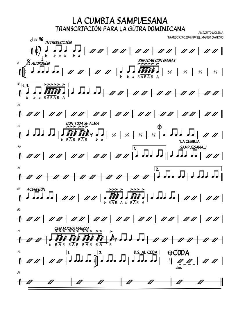La Cumbia Sampuesana – Aniceto Molina La Cumbia Sampuesana 1 Sheet Music for Guiro (Solo ...