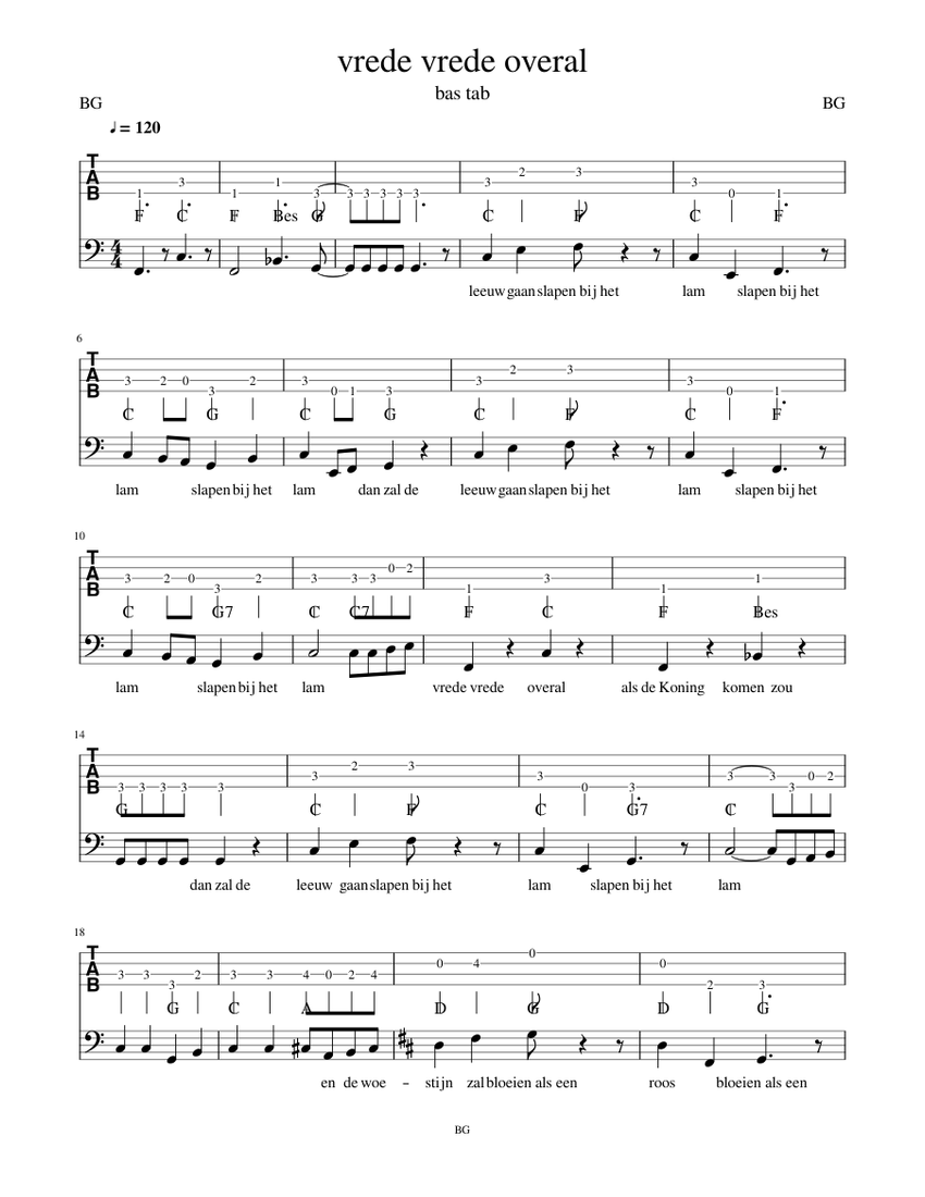 vrede vrede overal Sheet music for Bass guitar (Solo) | Musescore.com