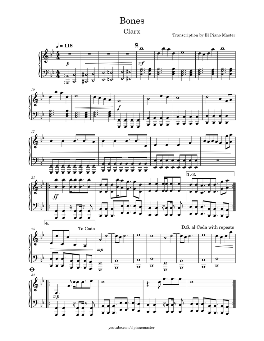 Bones – Clarx Sheet music for Piano (Solo) Easy | Musescore.com