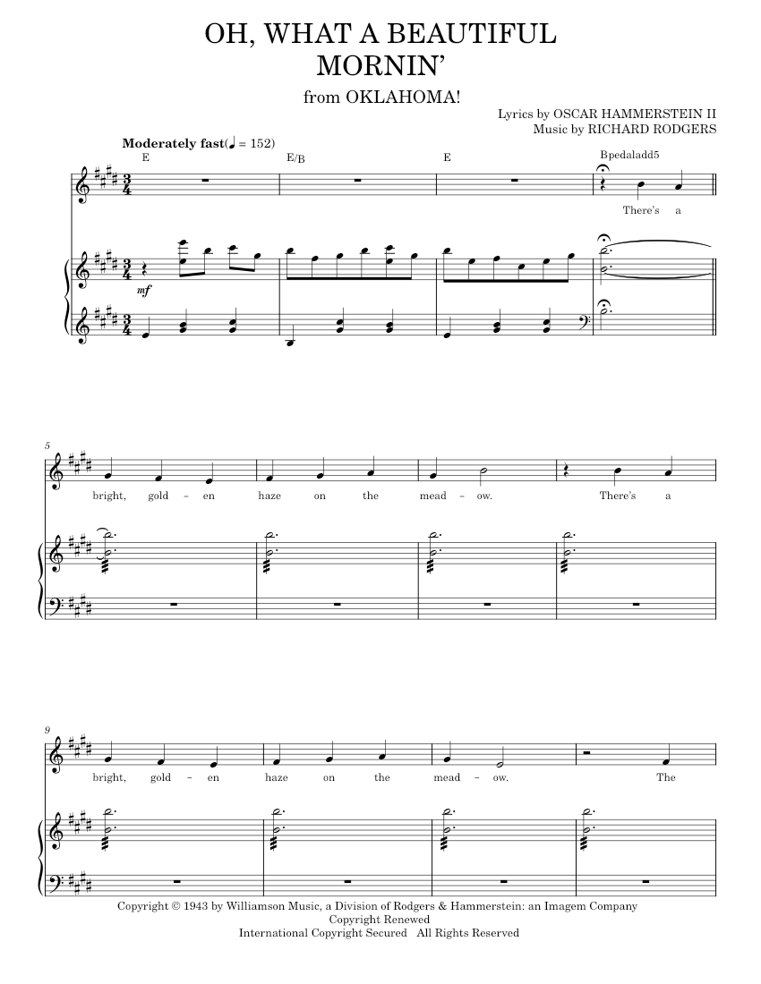 Oh, What A Beautiful Mornin' (from Oklahoma!) Sheet music for Piano ...