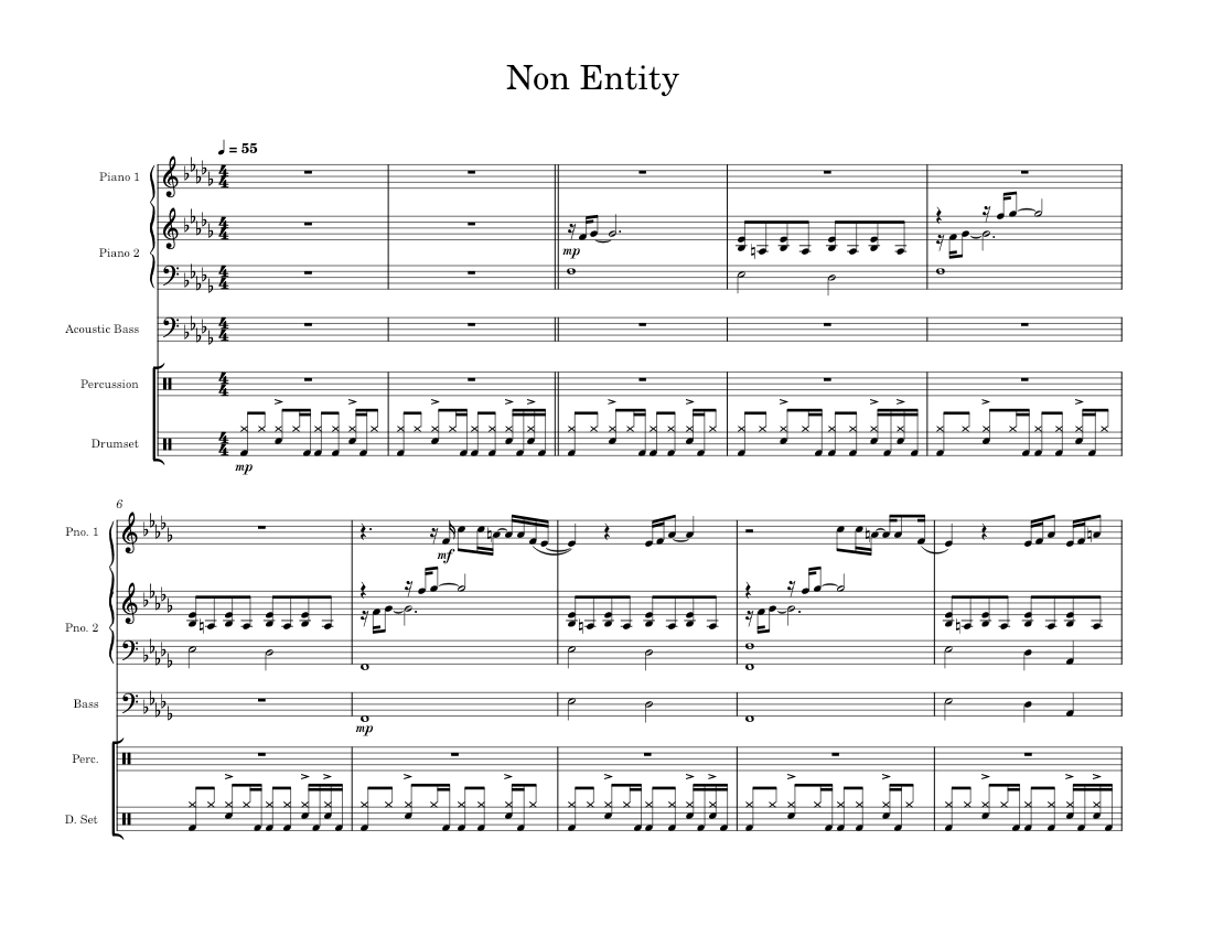 Non Entity Sheet Music for Piano, Bass guitar, Drum group (Mixed ...