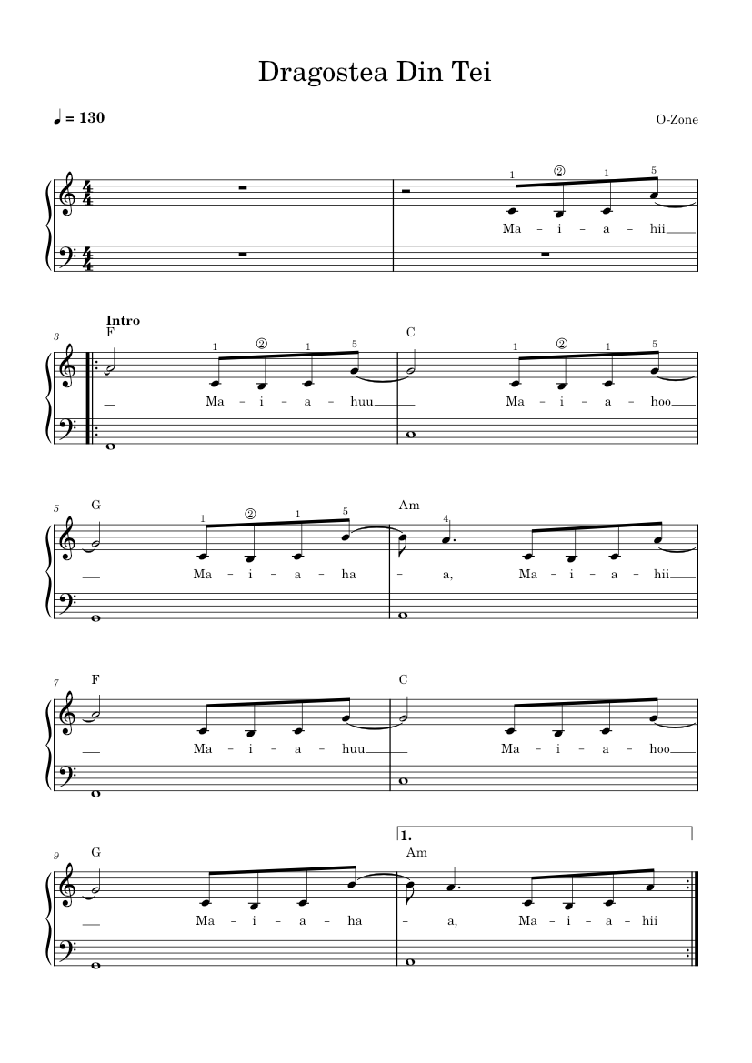 Dragostea Din Tei Sheet Music for Piano (Solo) Easy | MuseScore.com