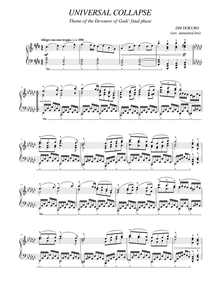 Calamity Mod OST | DM DOKURO - UNIVERSAL COLLAPSE | Piano solo Sheet ...