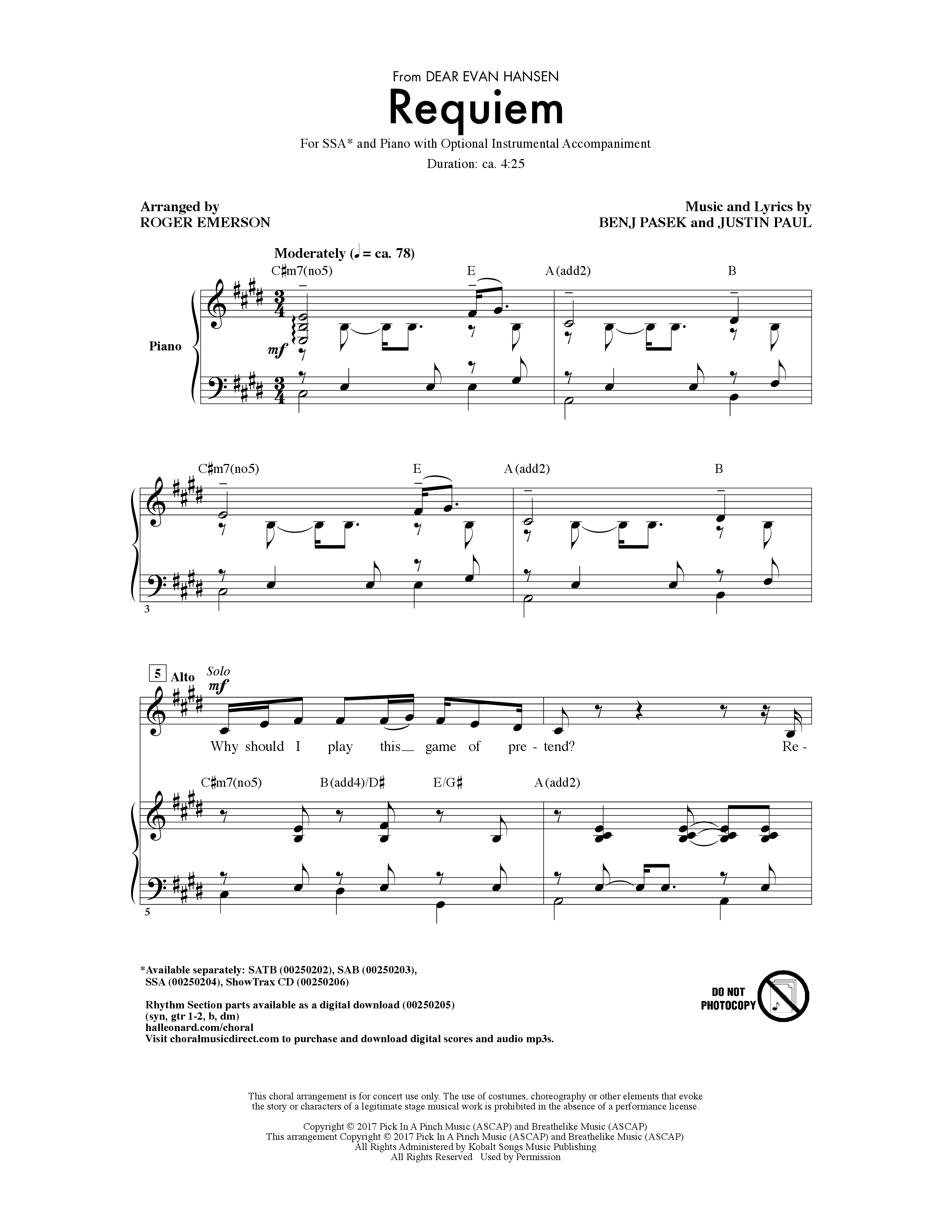 Play Official version of Requiem Sheet Music by Benj Pasek and Justin ...
