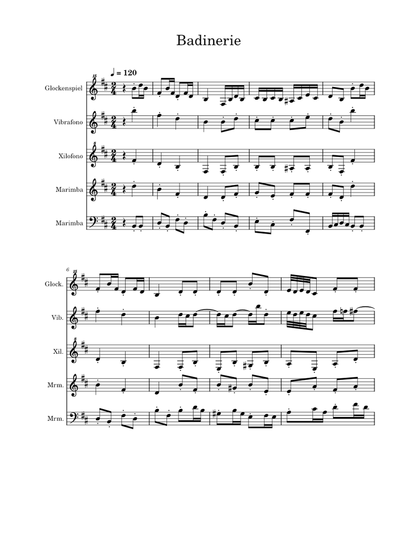Badinerie – Johann Sebastian Bach Sheet music for Vibraphone, Glockenspiel, Marimba, Xylophone ...