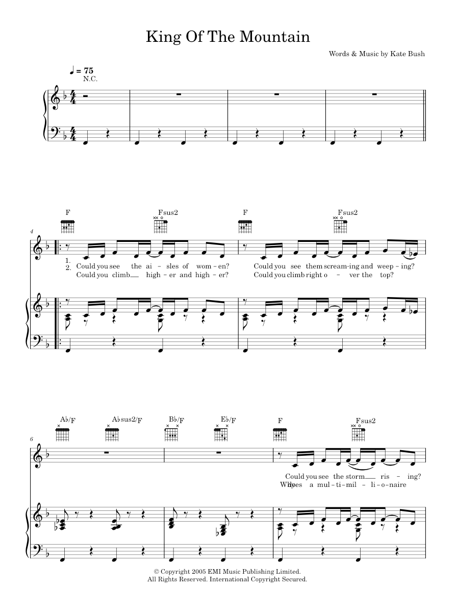 Play Official version of King of the mountain Sheet Music by Kate Bush ...