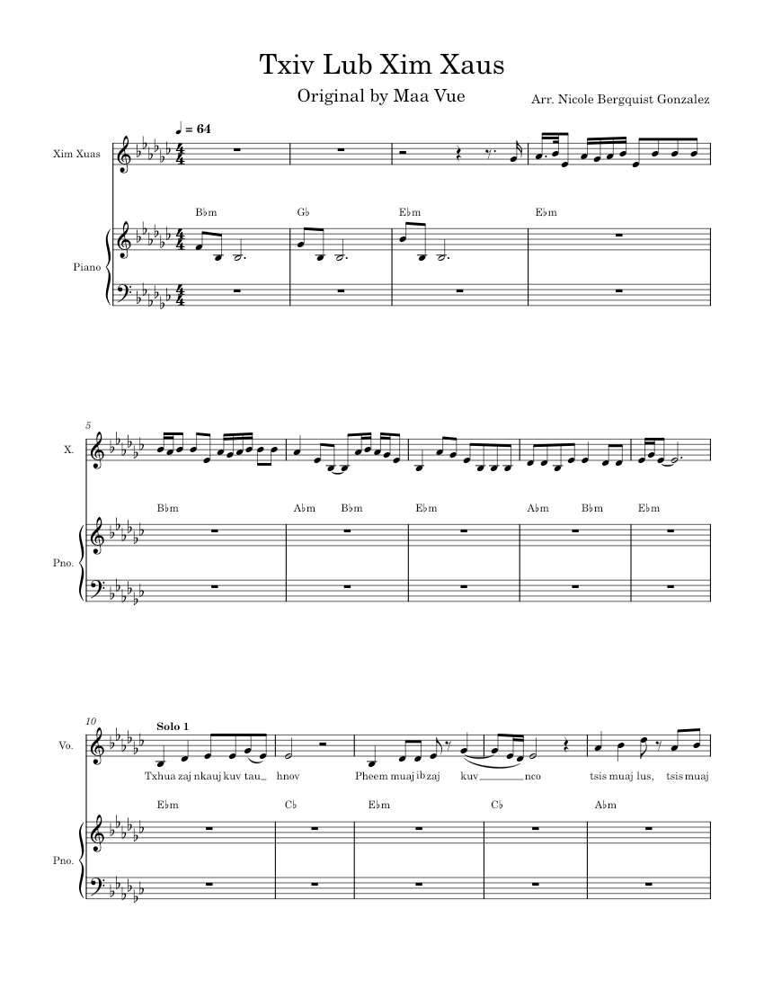 Txiv Lub Xim Xaus Sheet music for Piano, Violin, Synthesizer, Voice ...