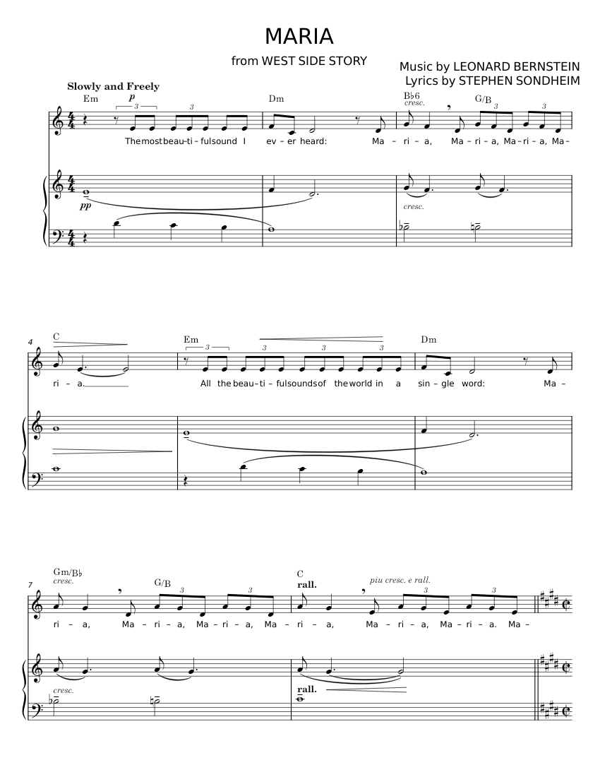 Maria (West Side Story) - Leonard Bernstein Sheet music for Piano, Synthesizer (Mixed Duet ...