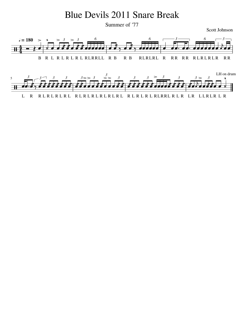 Blue Devils 2011 Snare Break Sheet music for Snare drum (Solo ...