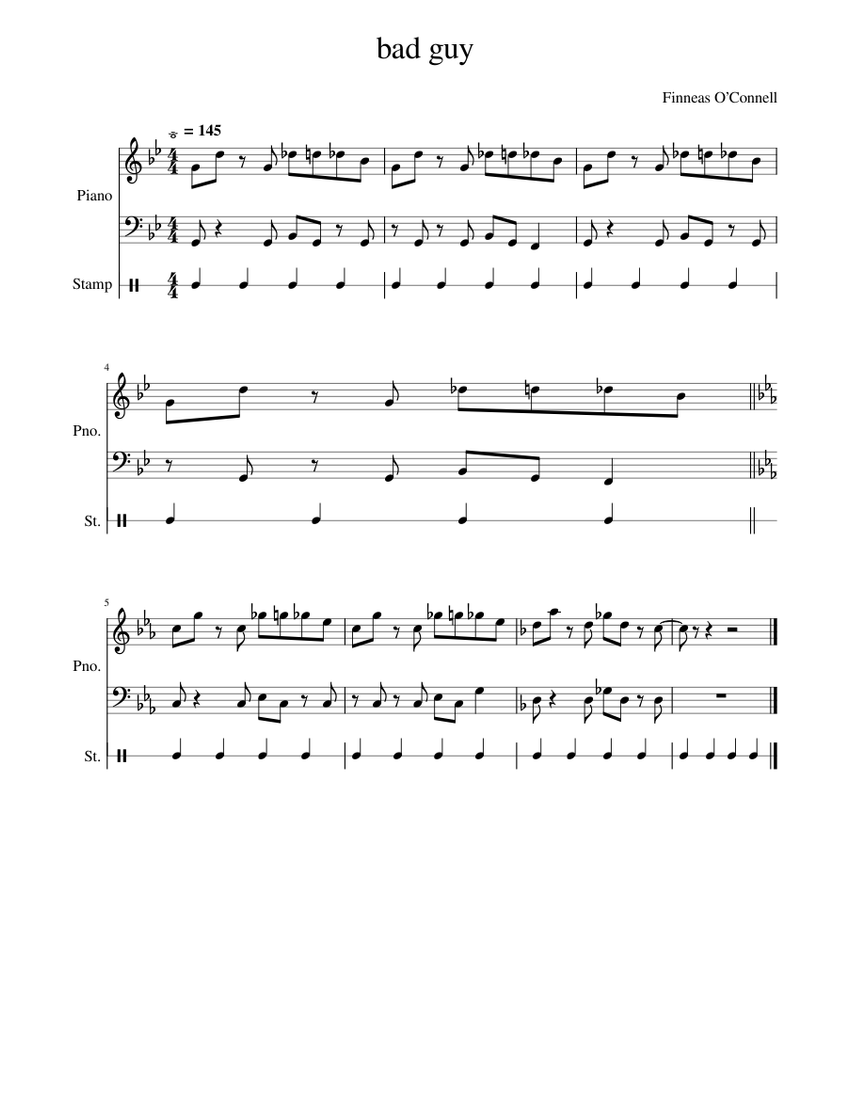 Bad guy Sheet music for Piano, Stamp (Mixed Duet) | Musescore.com