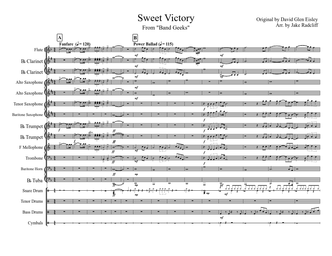 Sweet Victory Marching Band Arrangement Sheet Music for Trombone, Tuba ...