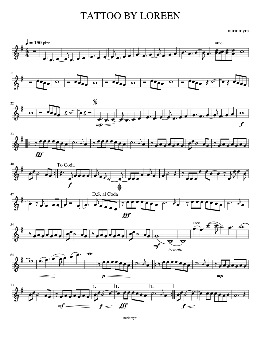 TATTOO BY LOREEN (Violin SOLO) Sheet Music for Violin (Solo ...