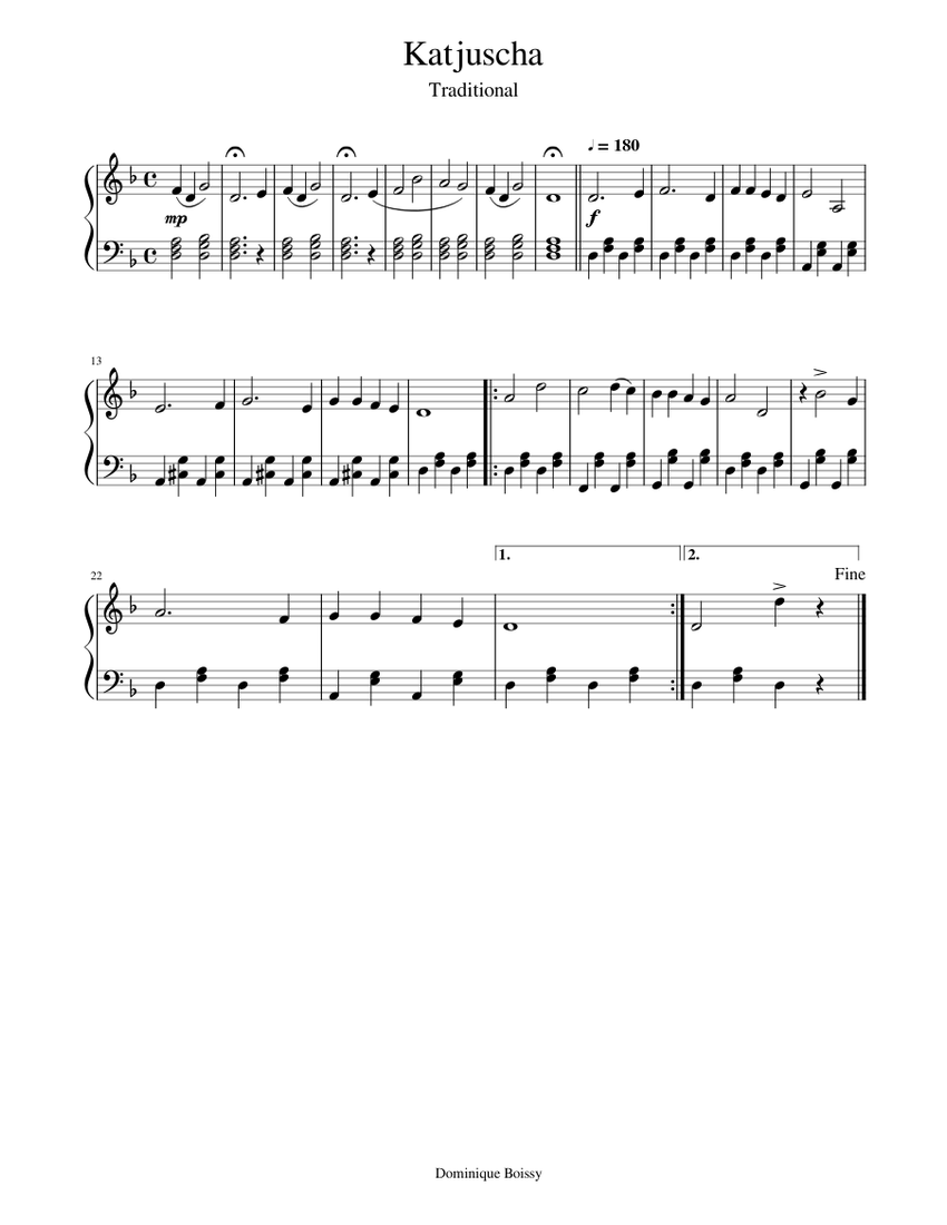 Katjuscha - piano tutorial