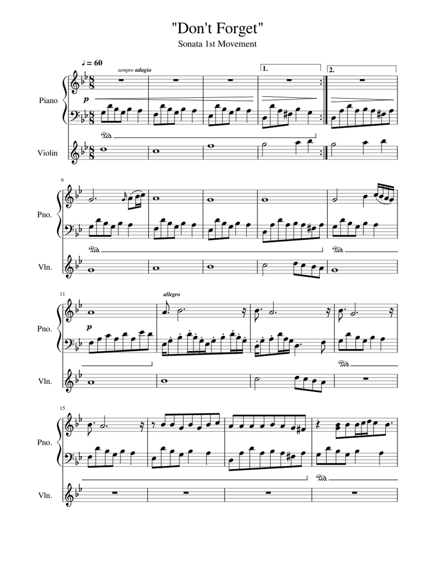 "Don't Forget" Sheet music for Piano, Violin (Solo) | Musescore.com