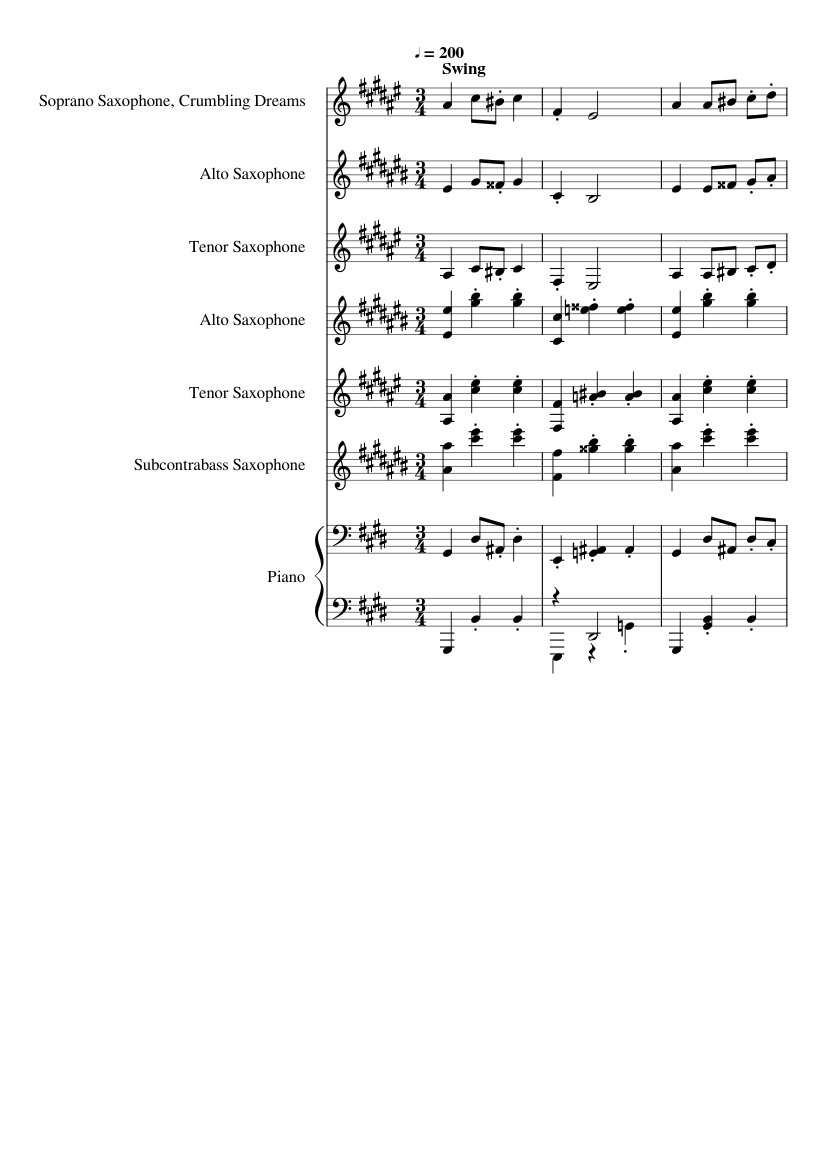 Crumbling Dreams but it's swung Sheet music for Piano, Saxophone alto ...