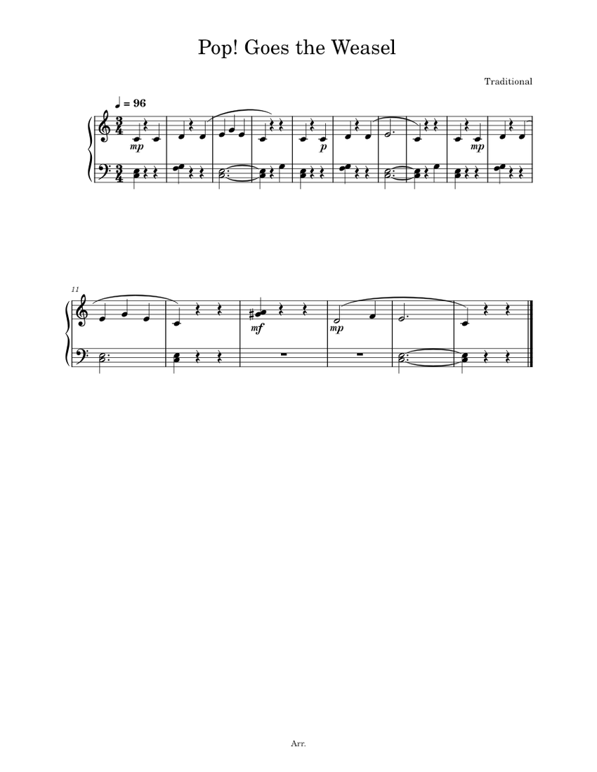Pop goes the weasel – Misc Children Pop! Goes the Weasel Sheet music for Piano (Solo ...