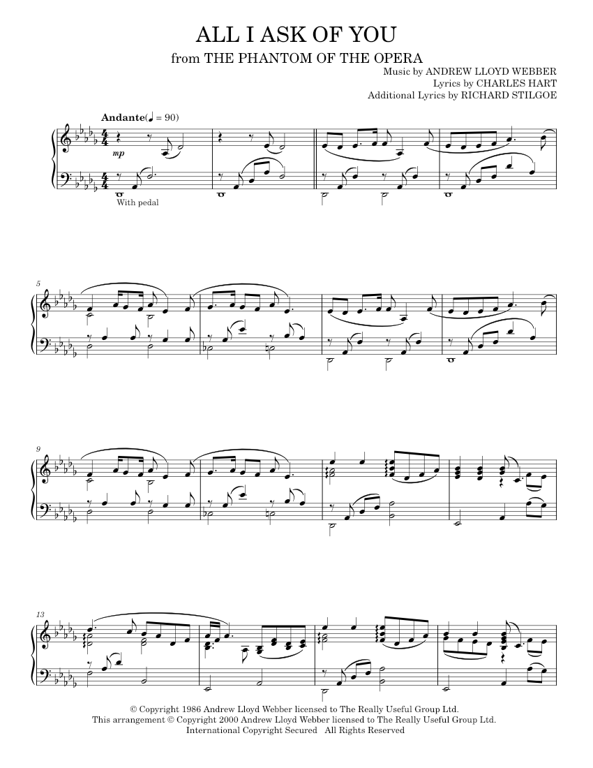 the phantom of the opera Sheet music for Piano by Andrew Lloyd Webber ...