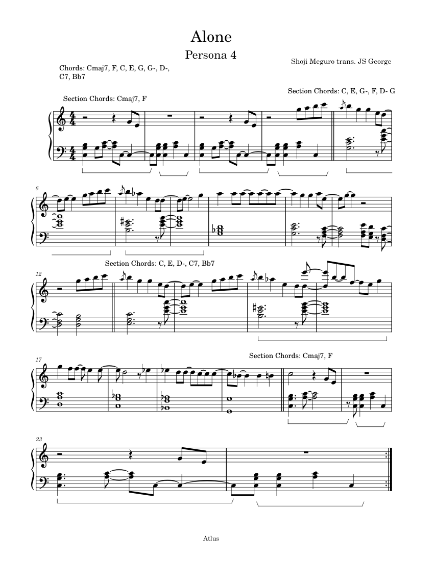 Alone - Shoji Meguro (Persona 4) Sheet Music for Piano (Solo) easy ...