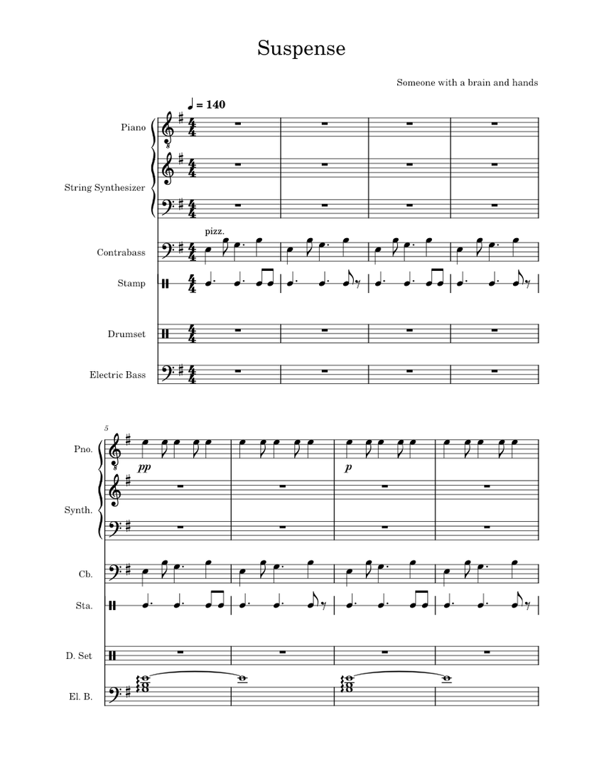 Suspense (Pause Menu Track) Sheet music for Piano, Contrabass, Bass ...