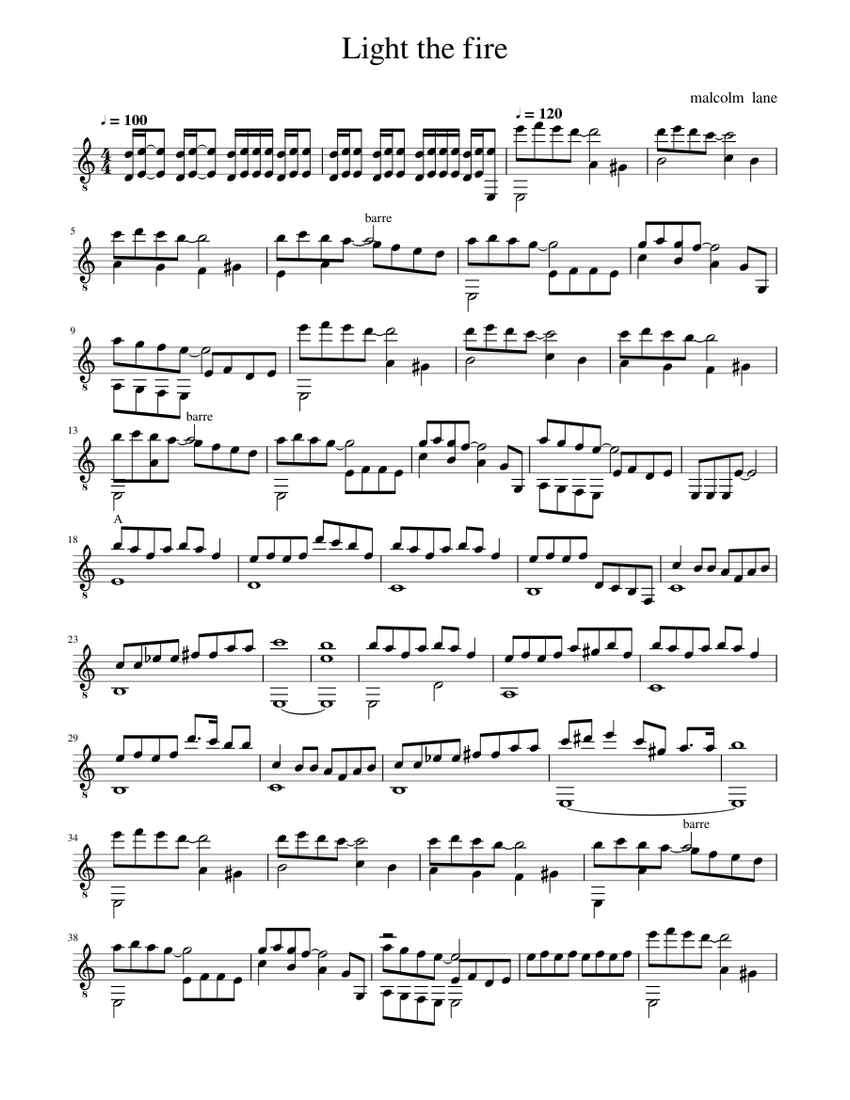 Light the fire Sheet music for Guitar (Solo) | Musescore.com