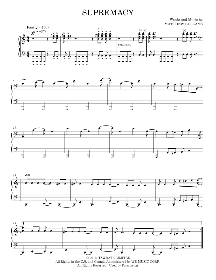 Play Official version of Supremacy sheet music by Muse for Piano ...