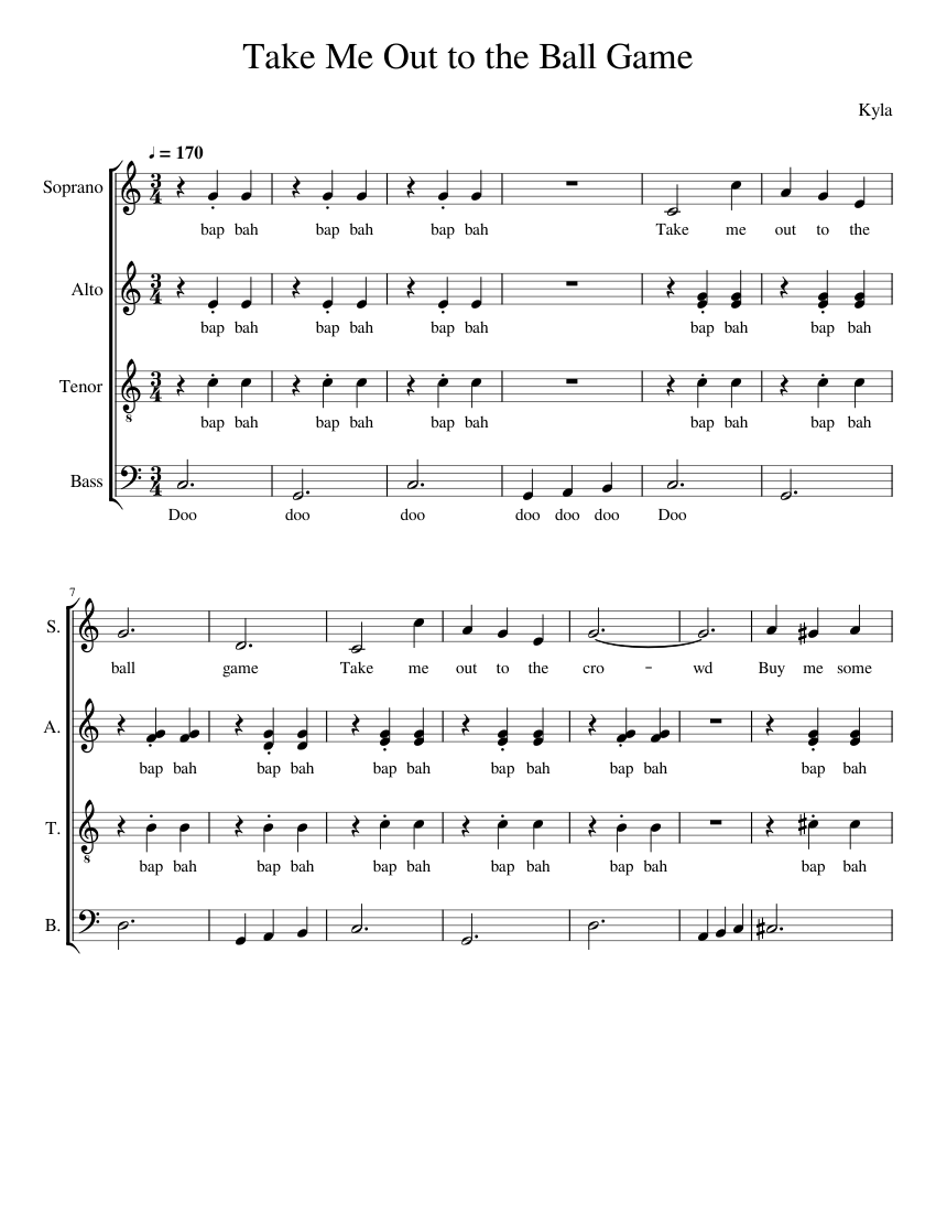 Take Me Out to the Ballgame Sheet music for Soprano, Alto, Tenor, Bass ...